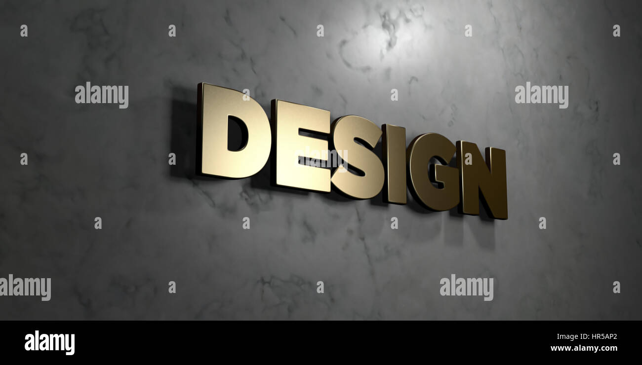 Design - Gold sign mounted on glossy marble wall - 3D rendered royalty ...