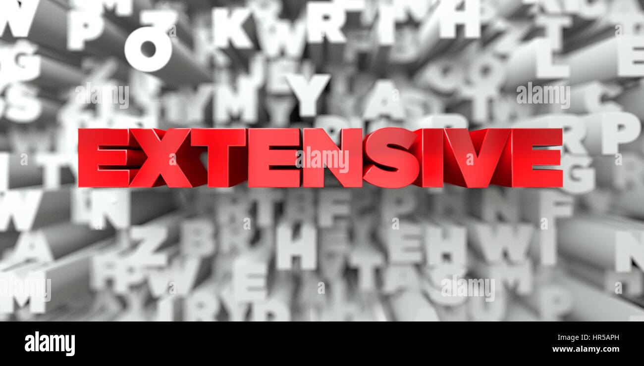 EXTENSIVE - Red text on typography background - 3D rendered royalty ...
