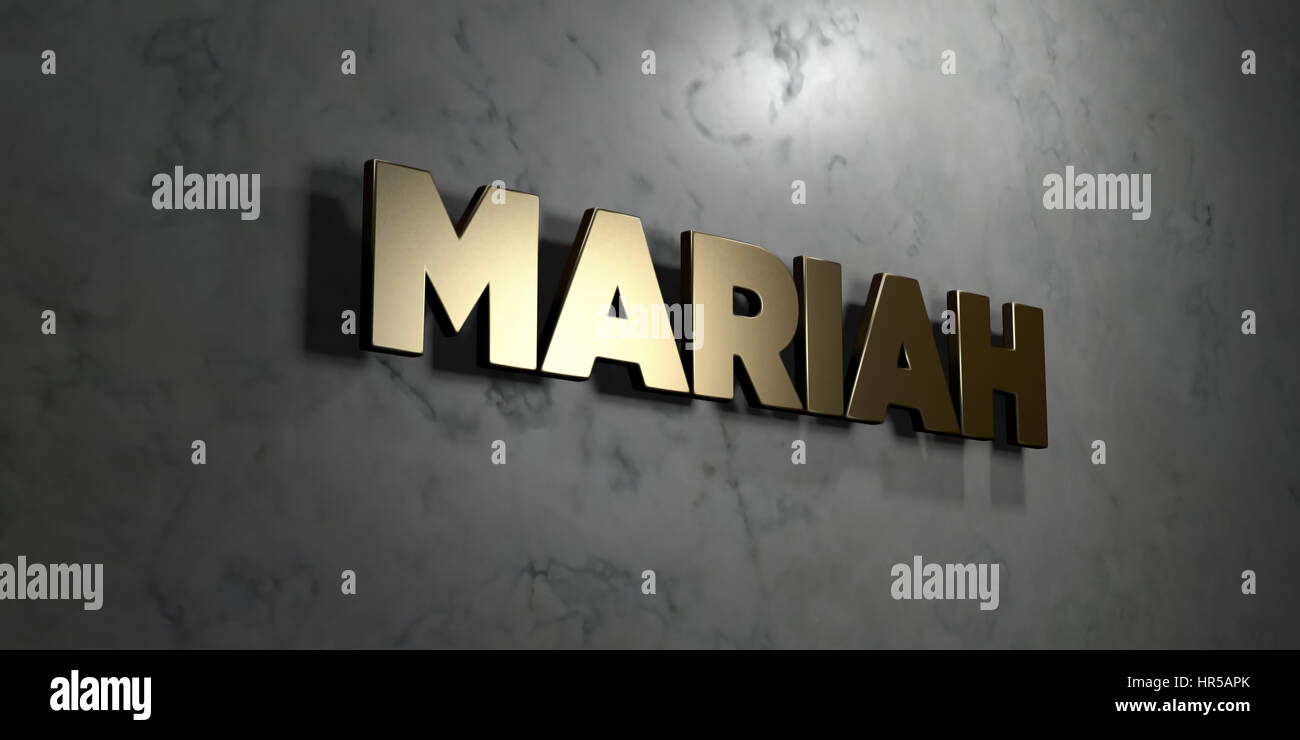 Mariah - Gold sign mounted on glossy marble wall - 3D rendered royalty ...