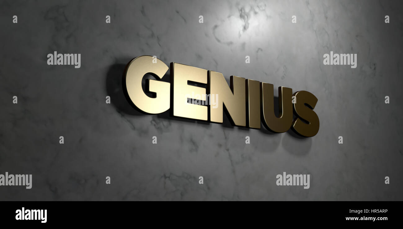Genius - Gold sign mounted on glossy marble wall - 3D rendered royalty ...