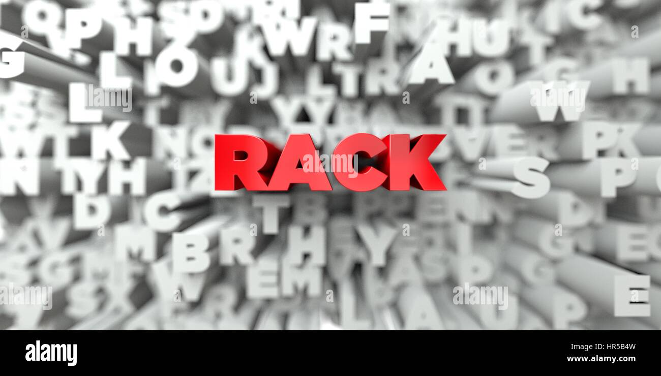 RACK - Red text on typography background - 3D rendered royalty free ...