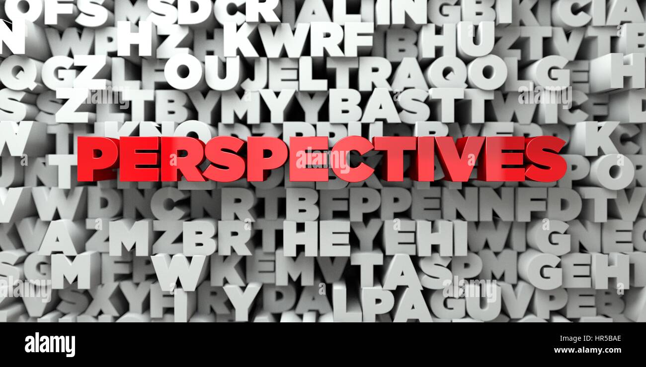 PERSPECTIVES - Red text on typography background - 3D rendered royalty ...