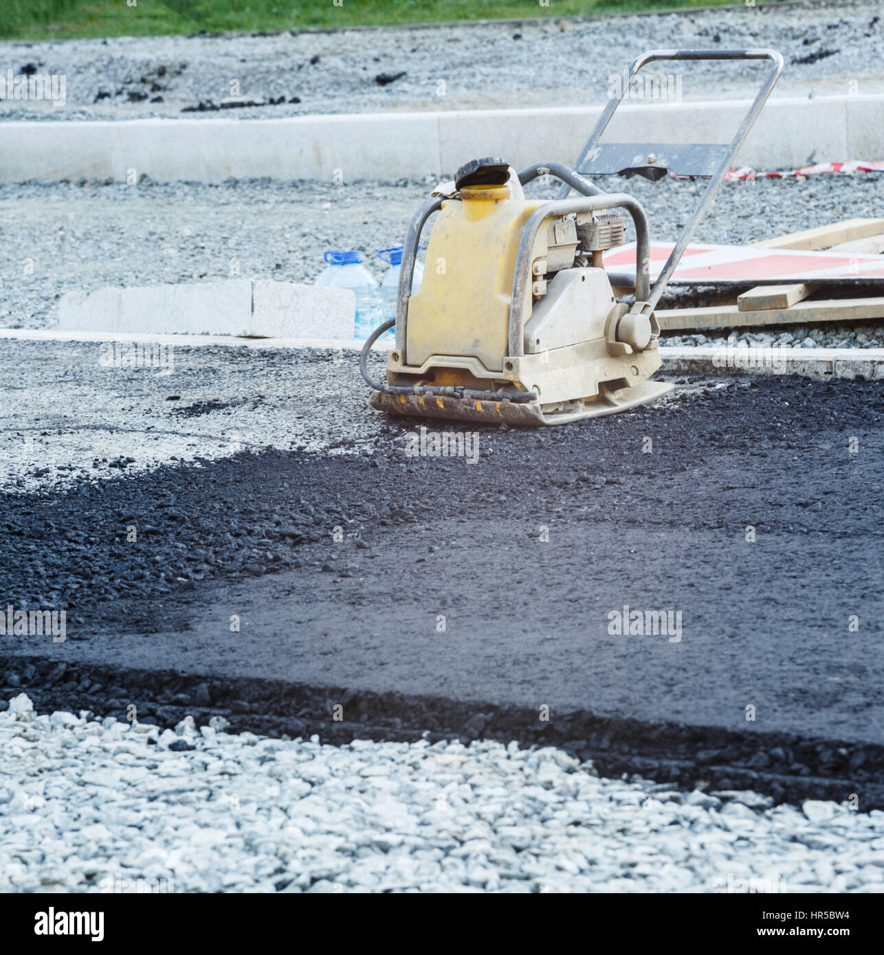 Vibratory Plate Compactor Compacting Asphalt High Resolution Stock ...