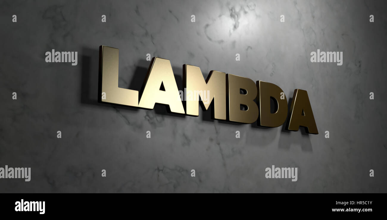 Lambda - Gold sign mounted on glossy marble wall - 3D rendered royalty ...