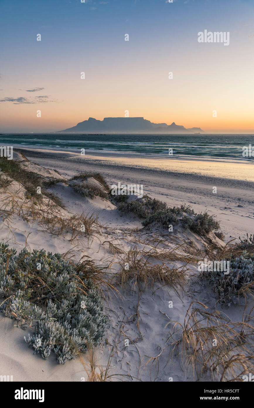 View of Table Mountain at Sunset from Big Bay, Bloubergstrand, Cape ...