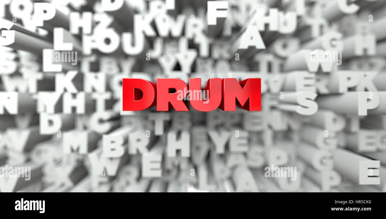DRUM - Red text on typography background - 3D rendered royalty free ...
