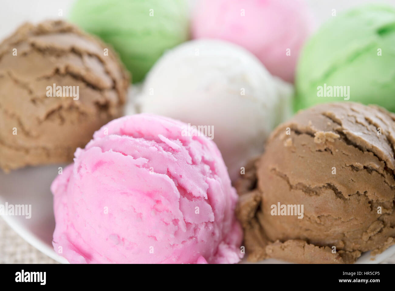 Close up ice cream scoops collection on plate Stock Photo - Alamy