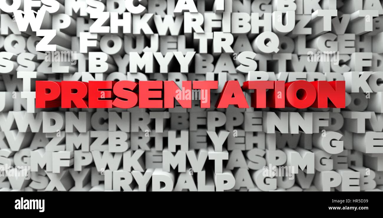 PRESENTATION - Red text on typography background - 3D rendered royalty ...