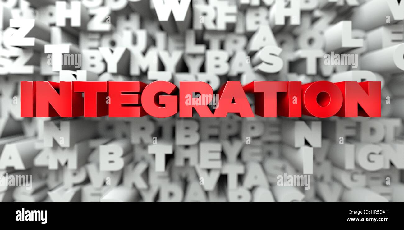 INTEGRATION - Red text on typography background - 3D rendered royalty ...