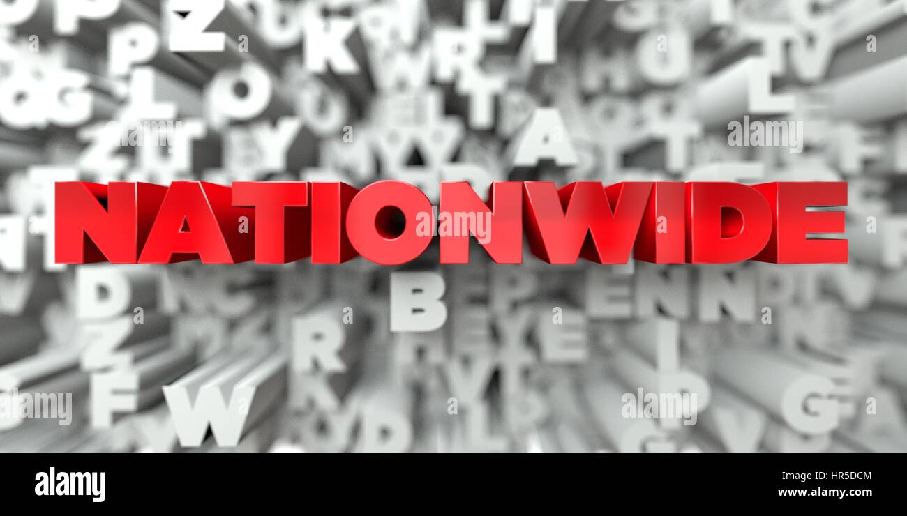 NATIONWIDE - Red text on typography background - 3D rendered royalty ...