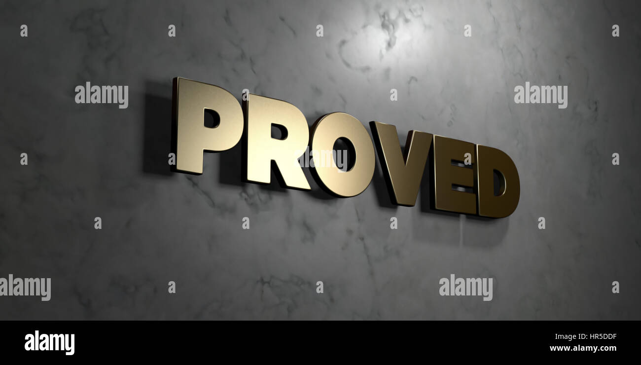 Proved - Gold sign mounted on glossy marble wall - 3D rendered royalty ...