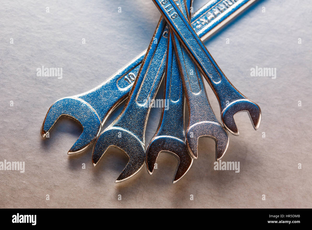 Set of new metallic spanners in closeup Stock Photo - Alamy