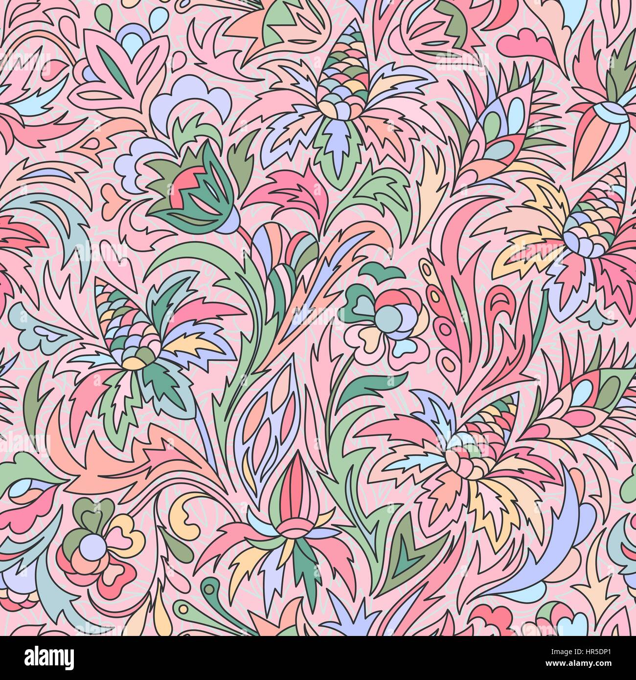 Doodle colorful floral hand draw pattern. Vector illustration Stock ...