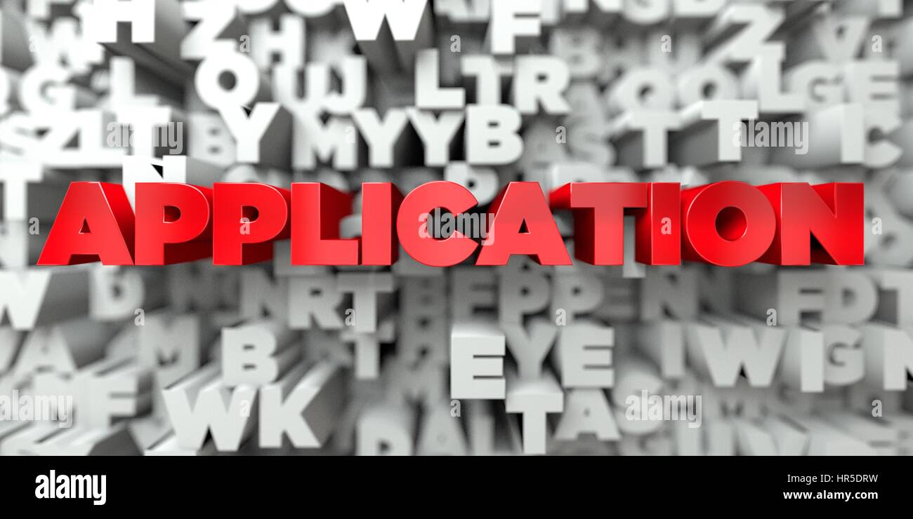 APPLICATION - Red text on typography background - 3D rendered royalty ...