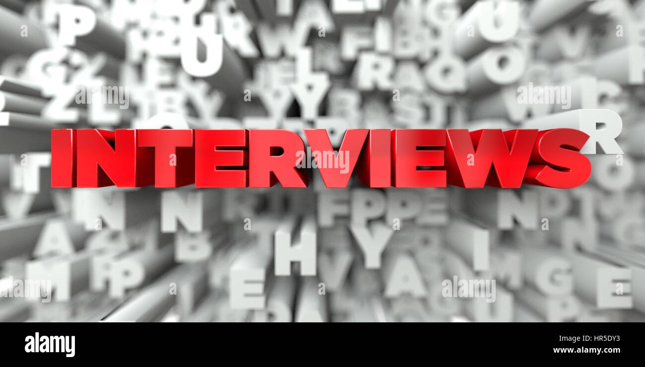 INTERVIEWS - Red text on typography background - 3D rendered royalty ...