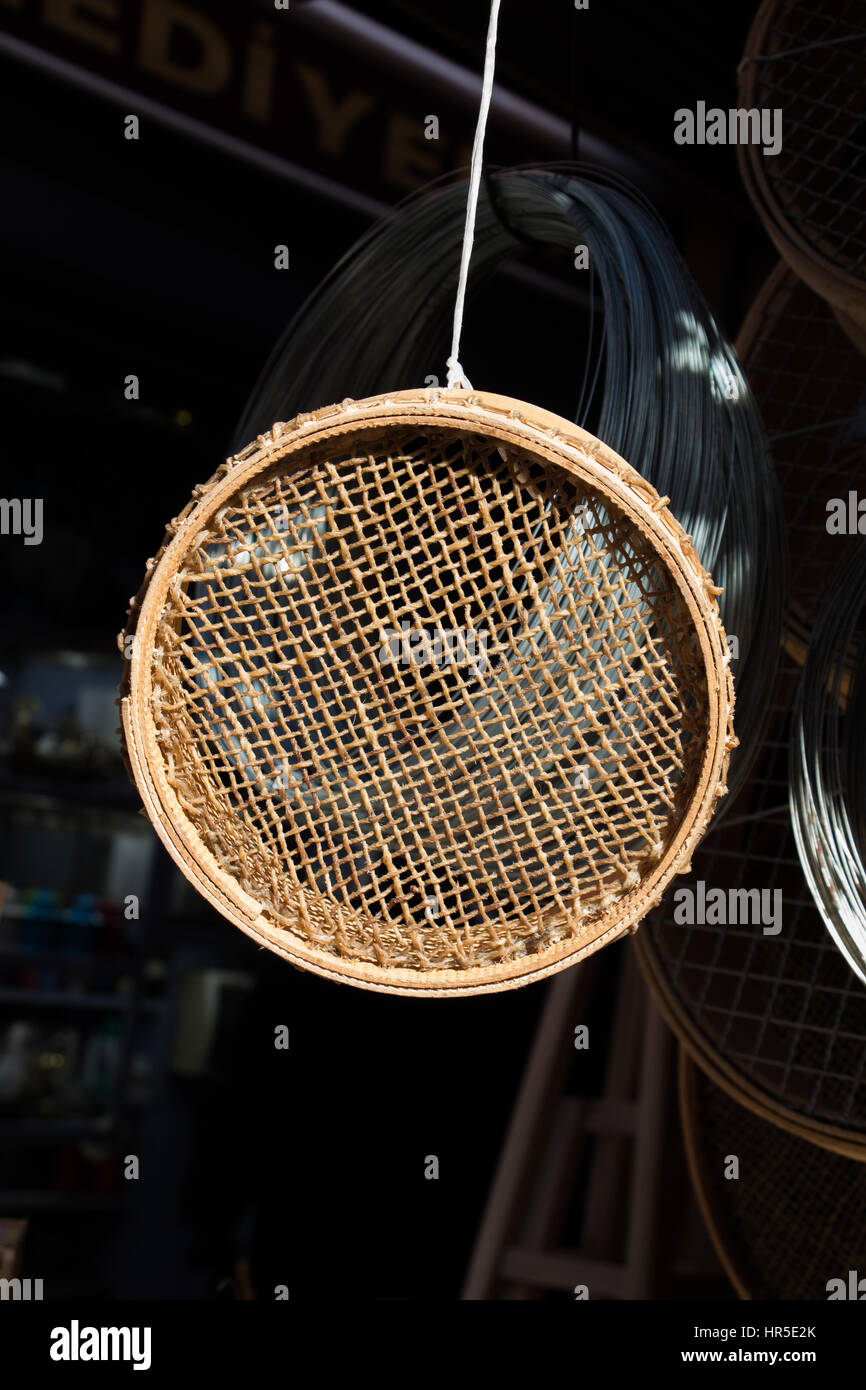 Traditional type sieve made of wood Stock Photo - Alamy