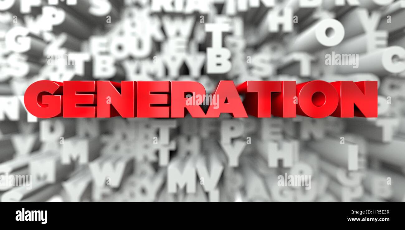 GENERATION - Red text on typography background - 3D rendered royalty ...