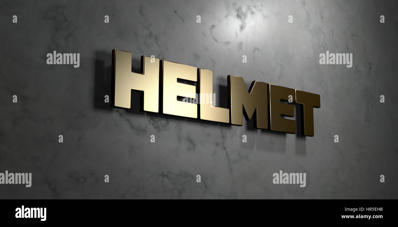 Helmet - Gold sign mounted on glossy marble wall - 3D rendered royalty ...