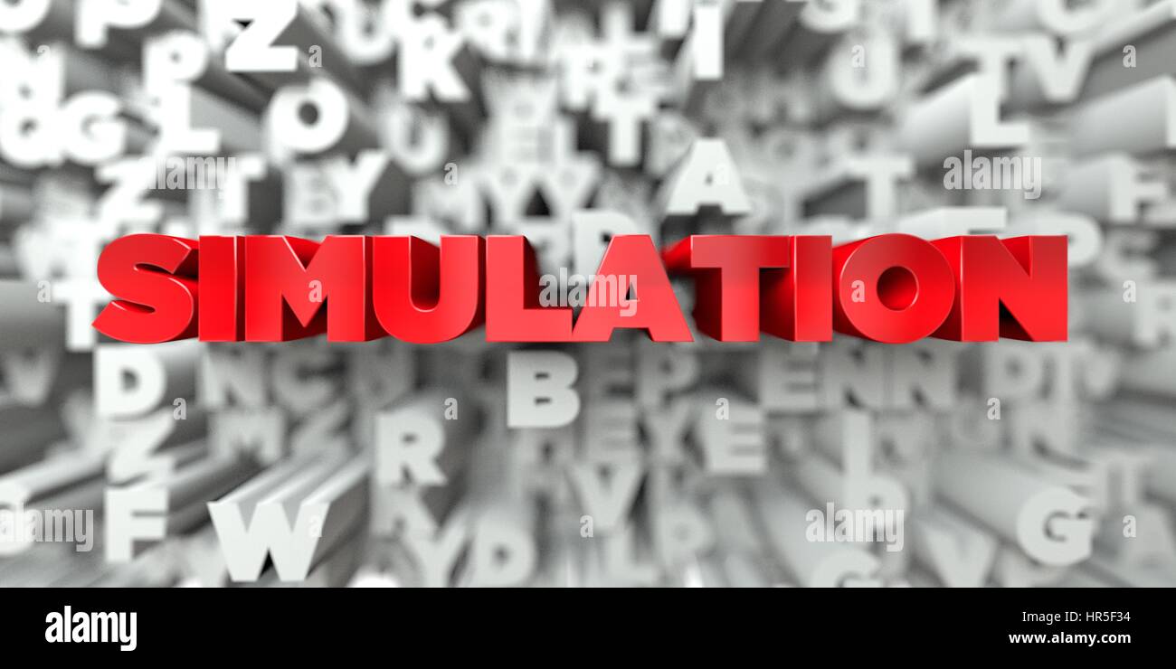 SIMULATION - Red text on typography background - 3D rendered royalty ...