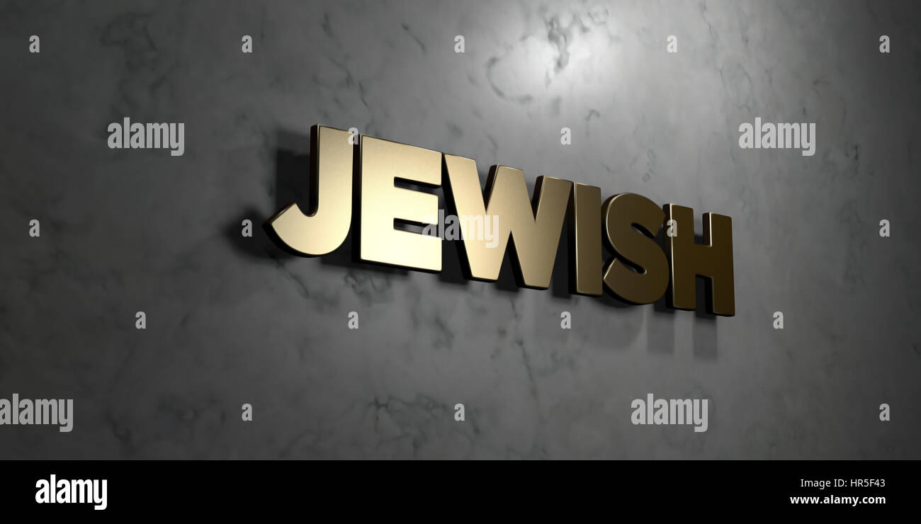 Jewish - Gold sign mounted on glossy marble wall - 3D rendered royalty ...