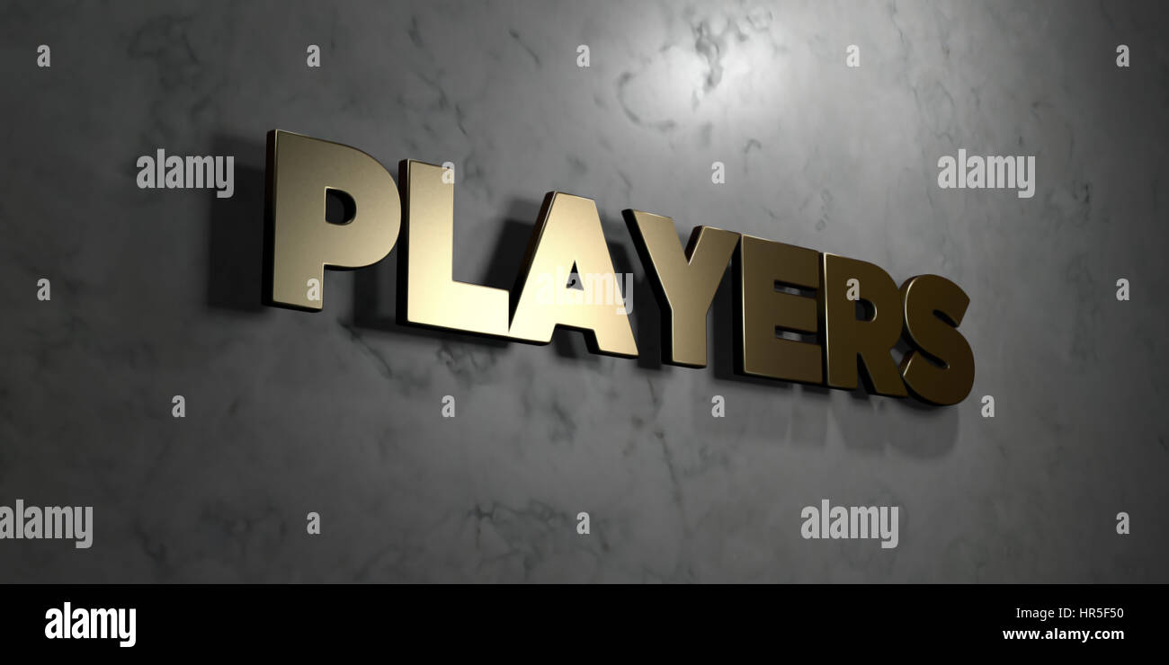 Players - Gold sign mounted on glossy marble wall - 3D rendered royalty ...