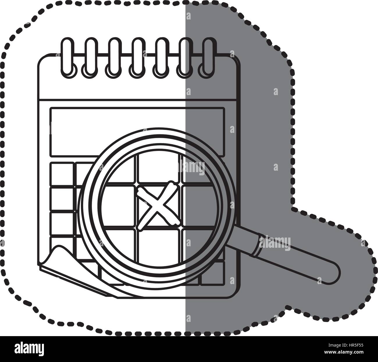 sticker monochrome contour of calendar with spiral and date mark Stock ...