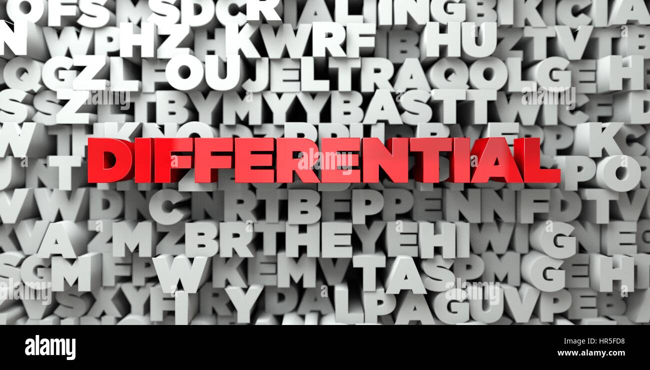 DIFFERENTIAL - Red text on typography background - 3D rendered royalty ...