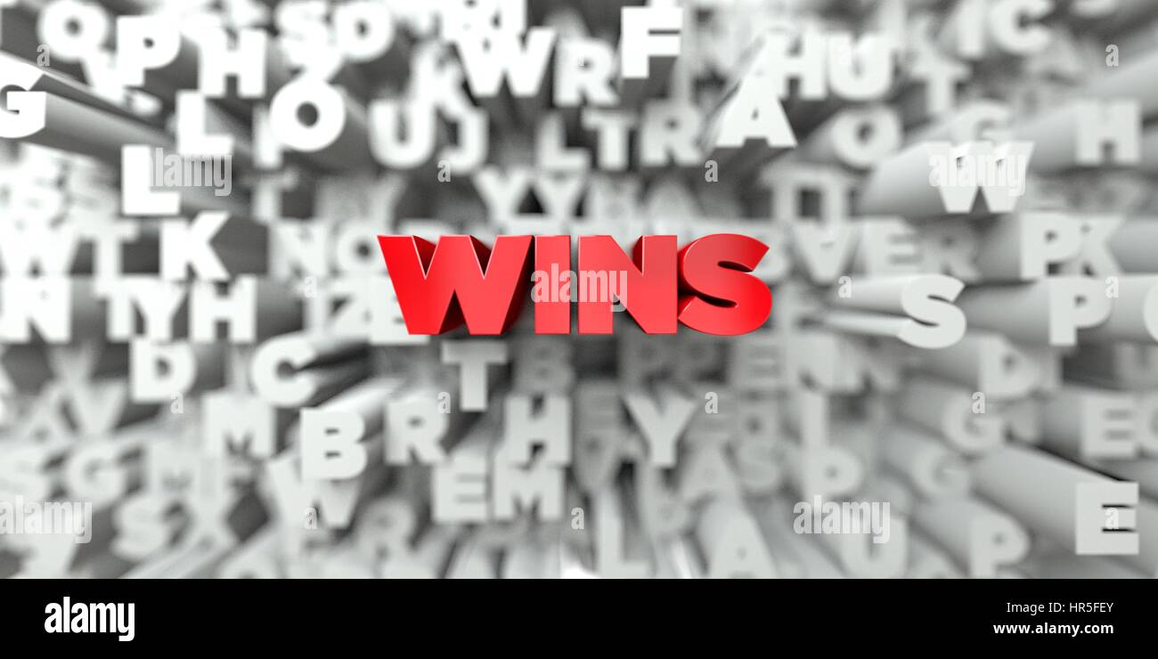 WINS - Red text on typography background - 3D rendered royalty free ...