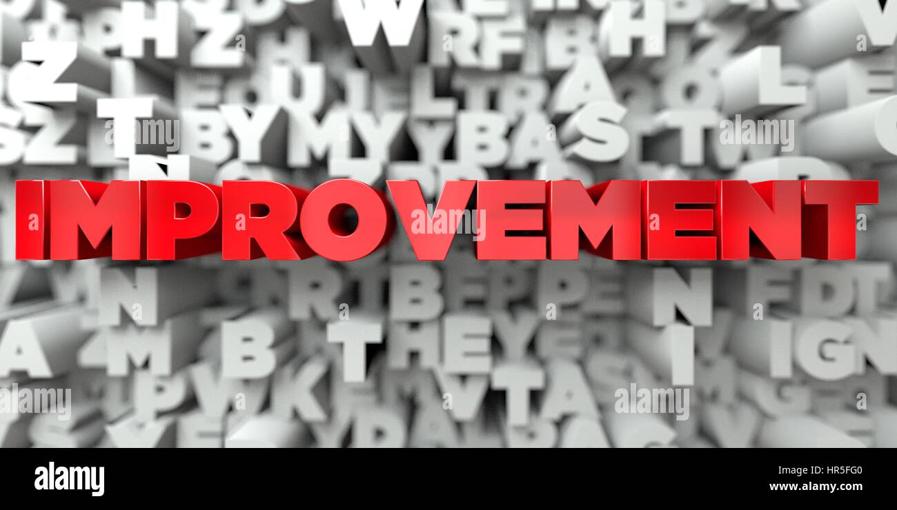 IMPROVEMENT - Red text on typography background - 3D rendered royalty ...