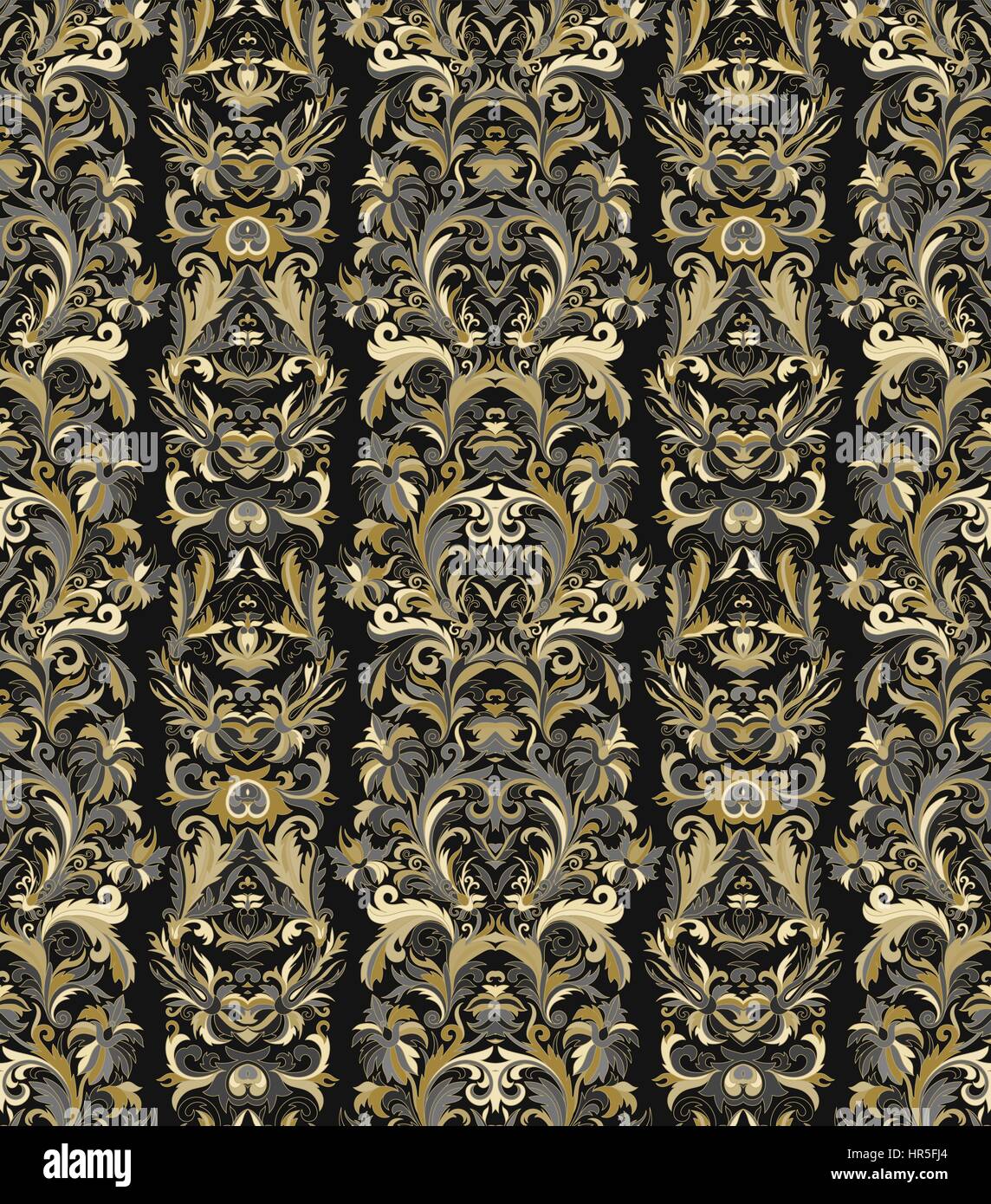 Royal striped seamless pattern. Rococo floral wallpaper. Damask ...