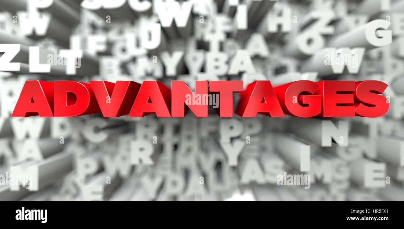 ADVANTAGES - Red text on typography background - 3D rendered royalty ...