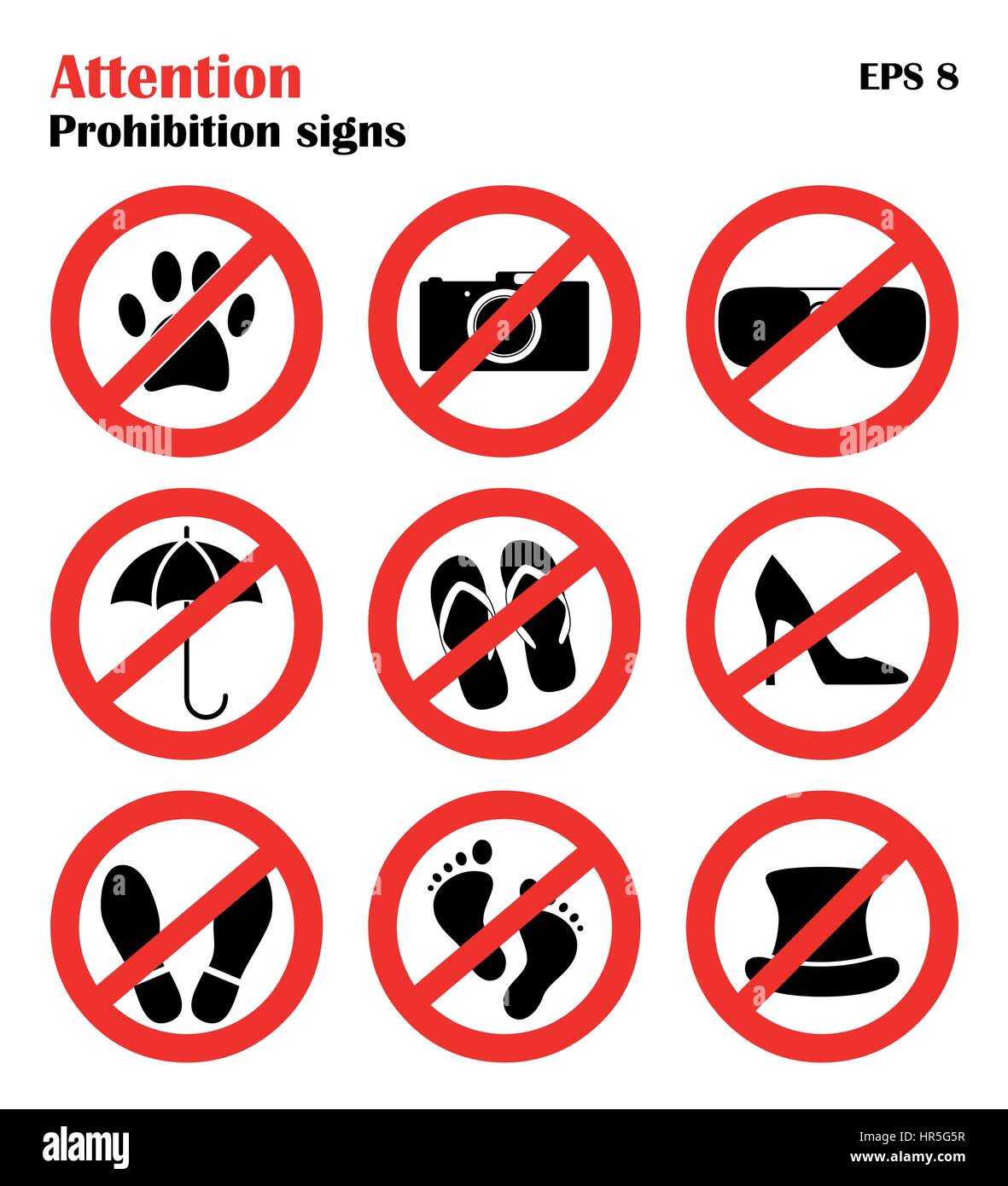 Prohibition sign icons collection, set of vector illustration isolated ...
