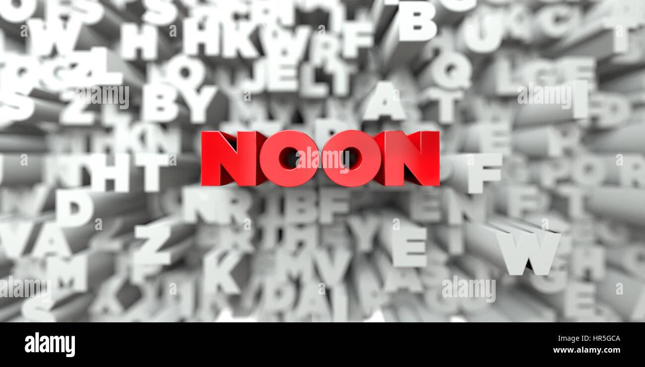 NOON - Red text on typography background - 3D rendered royalty free ...