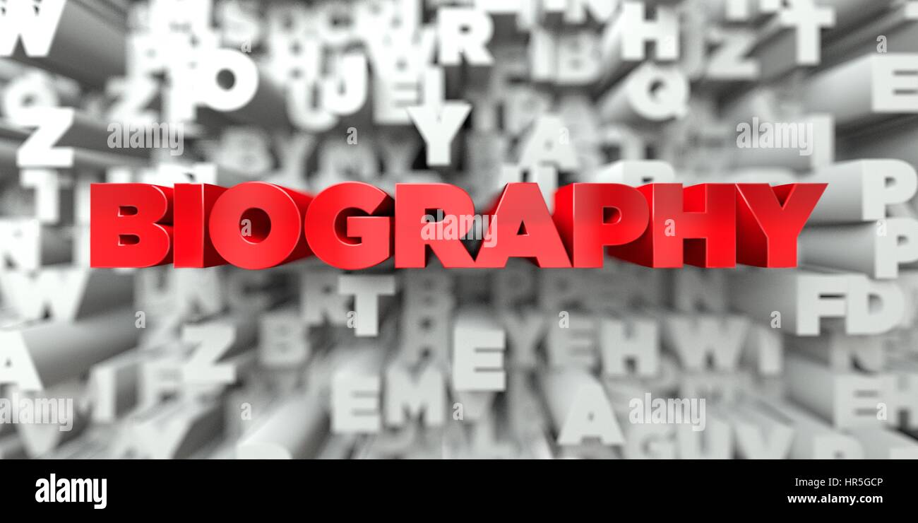 BIOGRAPHY - Red text on typography background - 3D rendered royalty ...