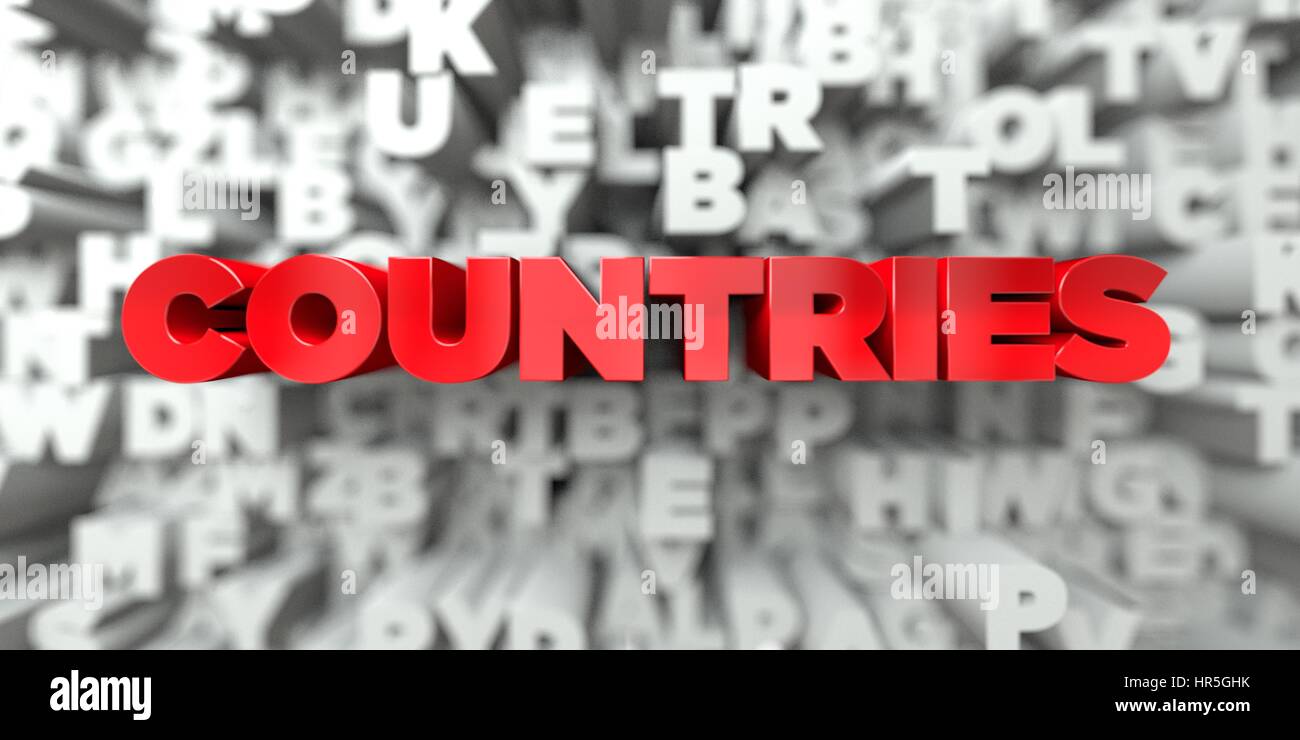 COUNTRIES - Red text on typography background - 3D rendered royalty ...