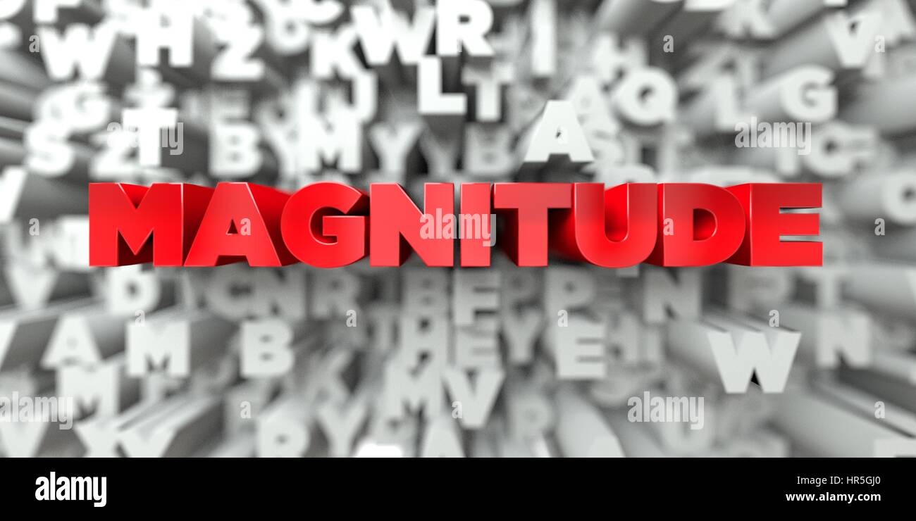 MAGNITUDE - Red text on typography background - 3D rendered royalty ...