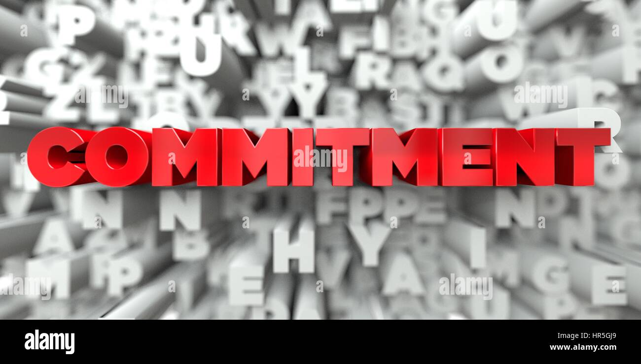 COMMITMENT - Red text on typography background - 3D rendered royalty ...