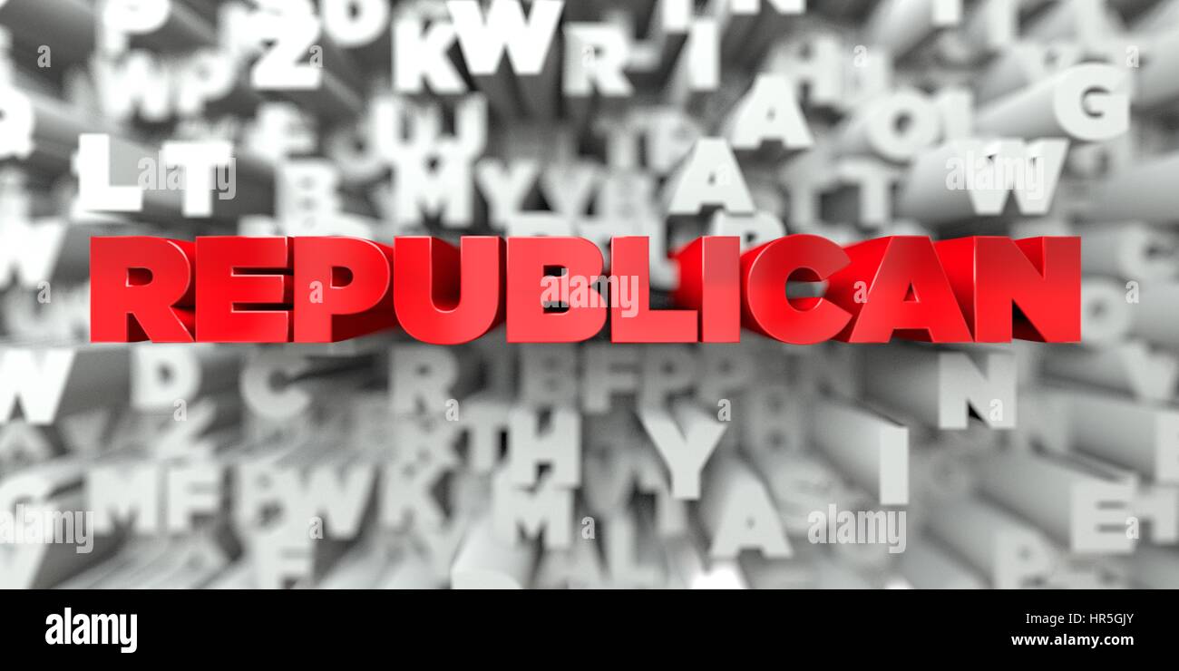 REPUBLICAN - Red text on typography background - 3D rendered royalty ...