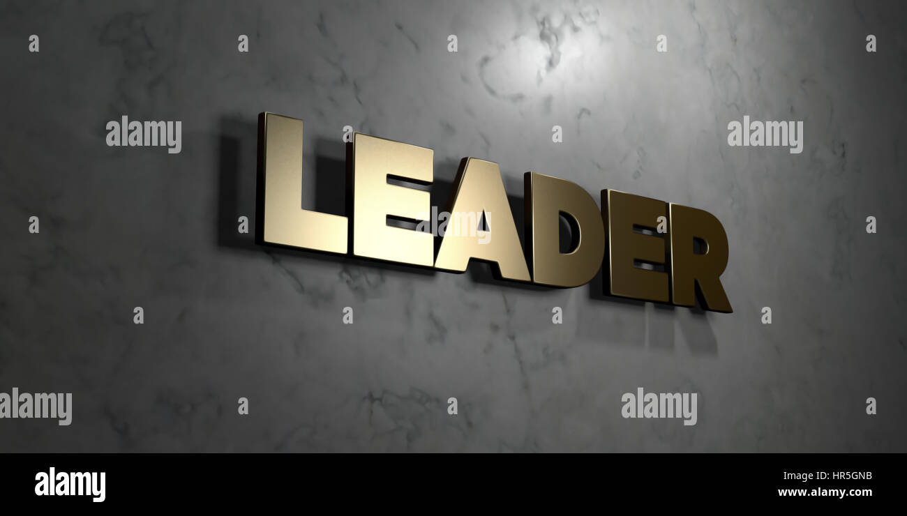 Leader - Gold sign mounted on glossy marble wall - 3D rendered royalty ...