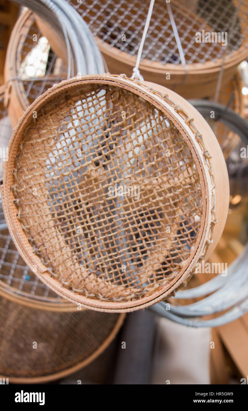 Traditional type sieve made of wood Stock Photo - Alamy