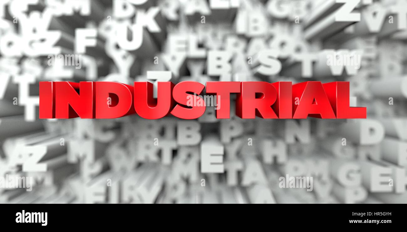 INDUSTRIAL - Red text on typography background - 3D rendered royalty ...