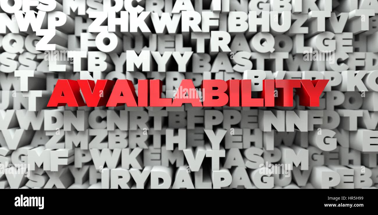 AVAILABILITY - Red text on typography background - 3D rendered royalty ...