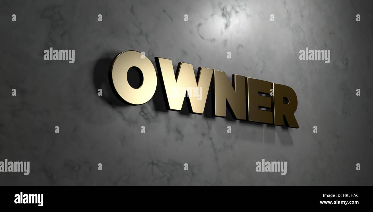 Owner - Gold sign mounted on glossy marble wall - 3D rendered royalty ...