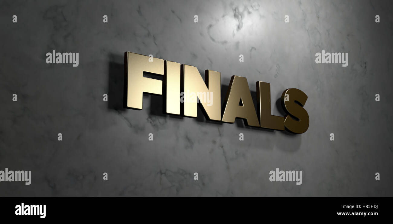 Finals - Gold sign mounted on glossy marble wall - 3D rendered royalty ...