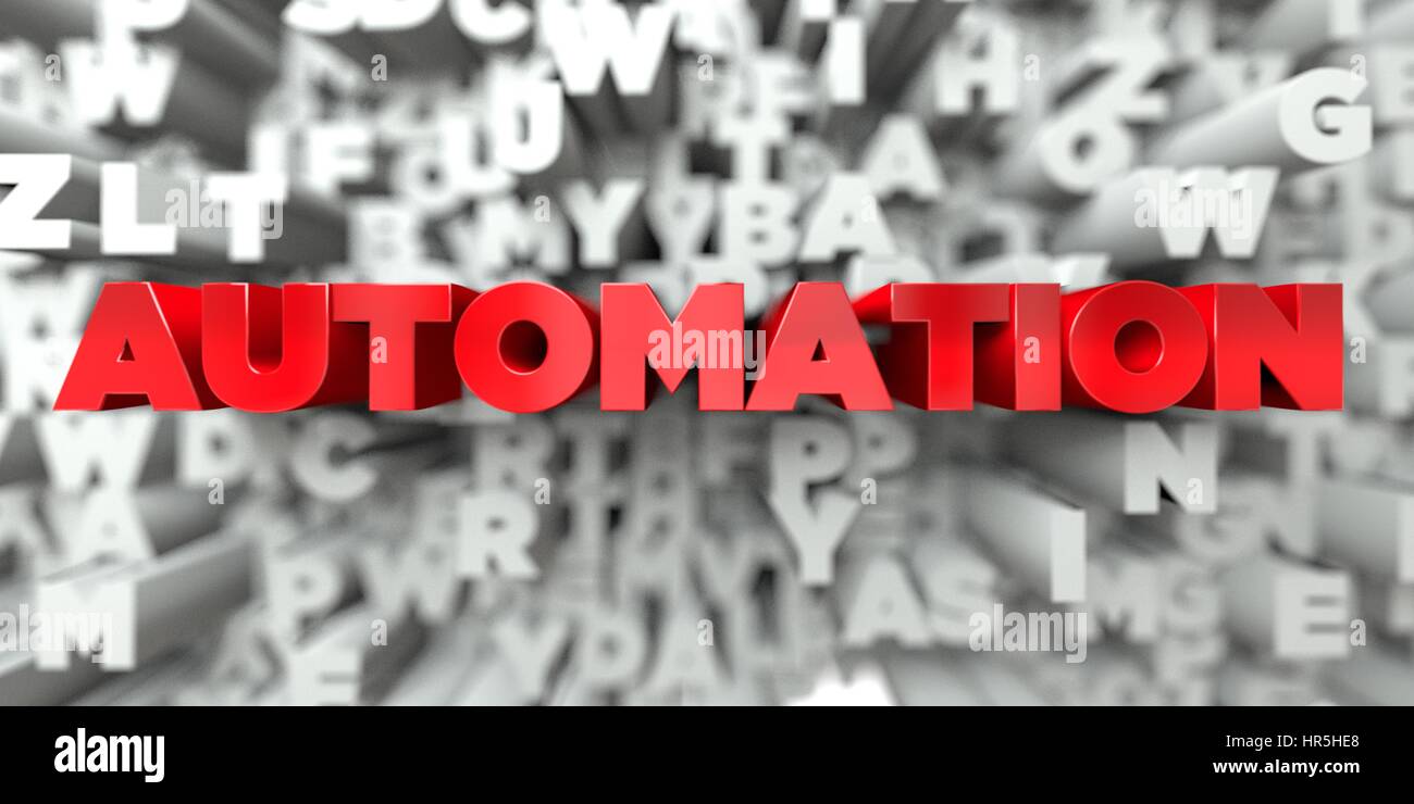 AUTOMATION - Red text on typography background - 3D rendered royalty ...