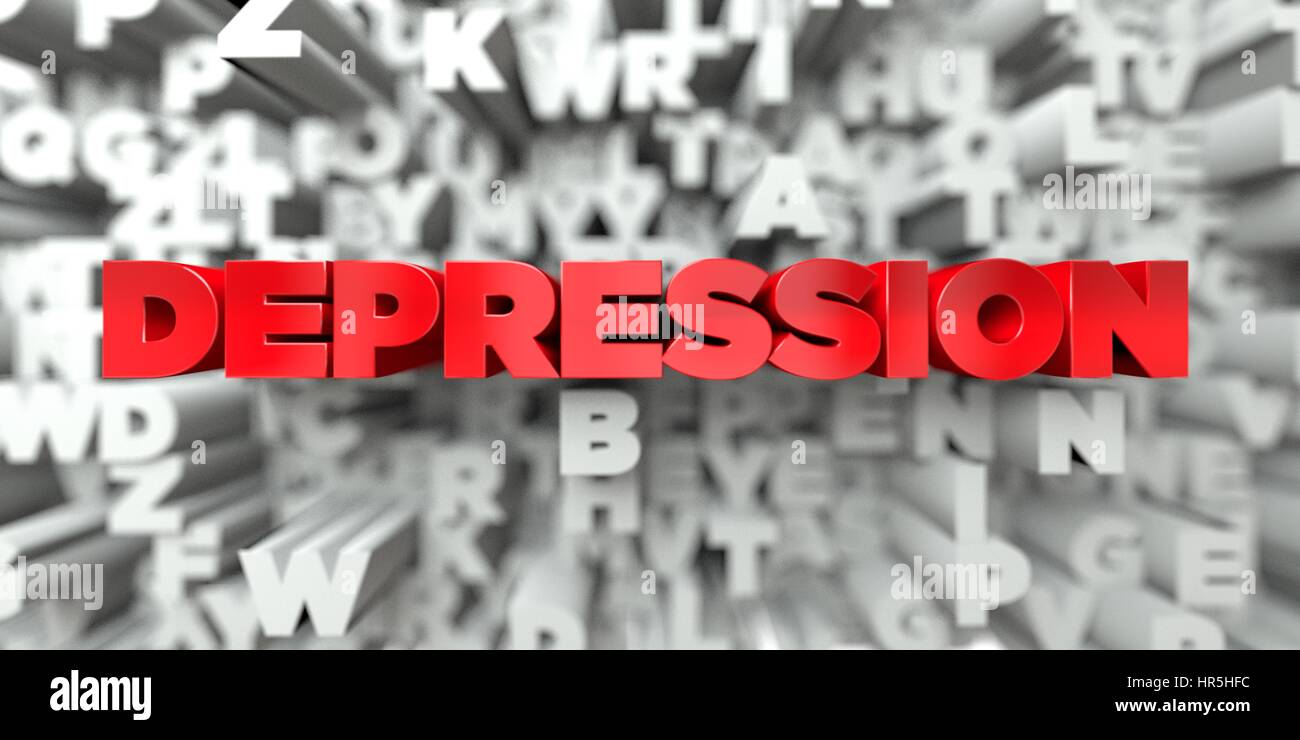DEPRESSION - Red text on typography background - 3D rendered royalty ...