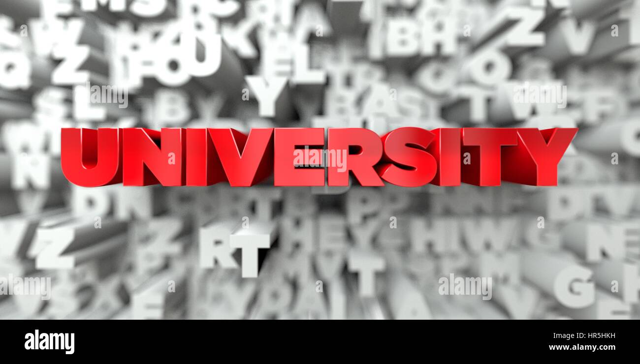UNIVERSITY - Red text on typography background - 3D rendered royalty ...