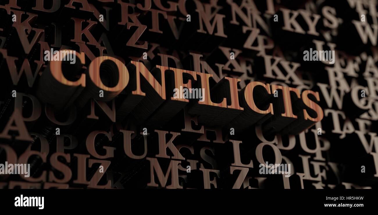 Conflicts - Wooden 3D rendered letters/message. Can be used for an ...