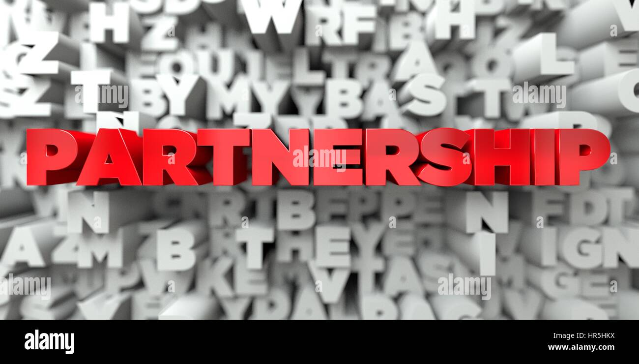 PARTNERSHIP - Red text on typography background - 3D rendered royalty ...