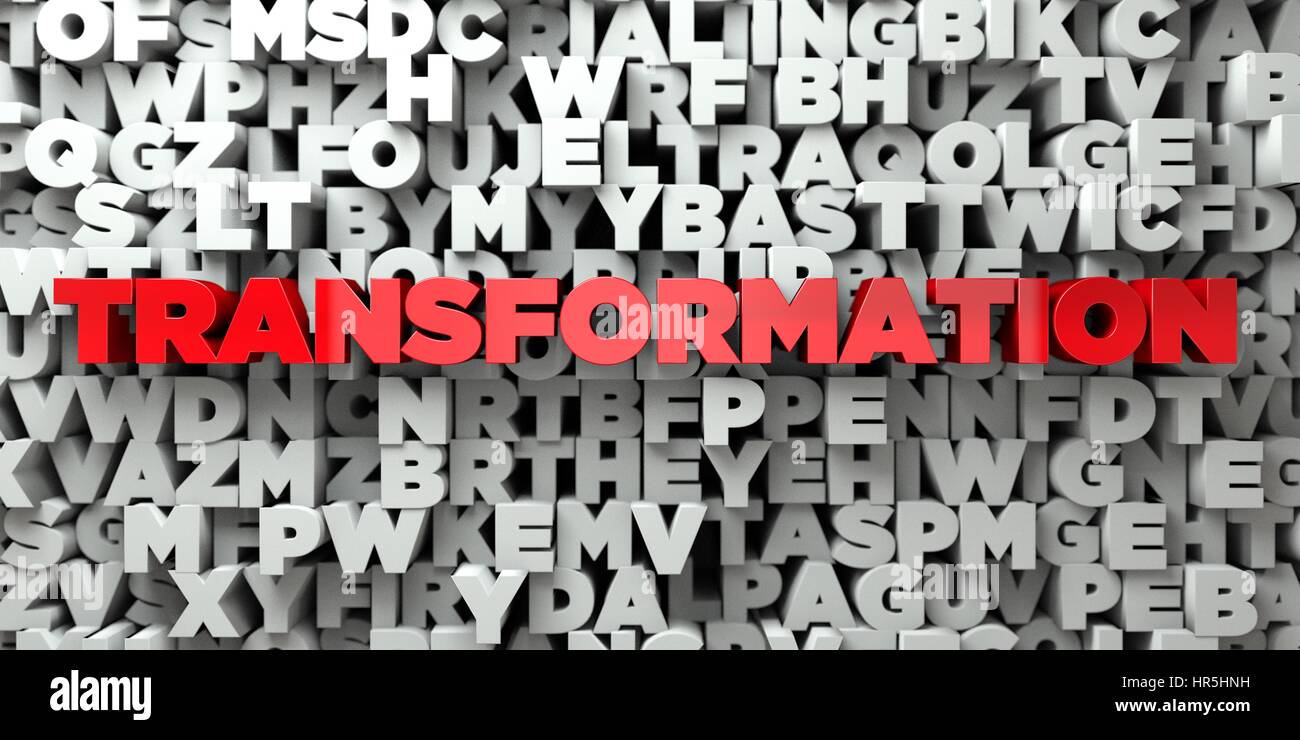 TRANSFORMATION - Red text on typography background - 3D rendered ...